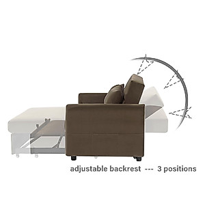 Lunanniu 57.1 Convertible Sleeper Sofa Bed, Loveseat Sleeper Couch Dutch Velvet Deep Seat with Pull-Out Bed, Small Love Seat with 3-Reclining-Position Backrest for Living Room Office Brown