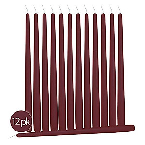 12 Pack Tall Taper Candles - 10 Inch Burgundy Dripless, Unscented Dinner Candle - Paraffin Wax with Cotton Wicks - 8 Hour Burn Time