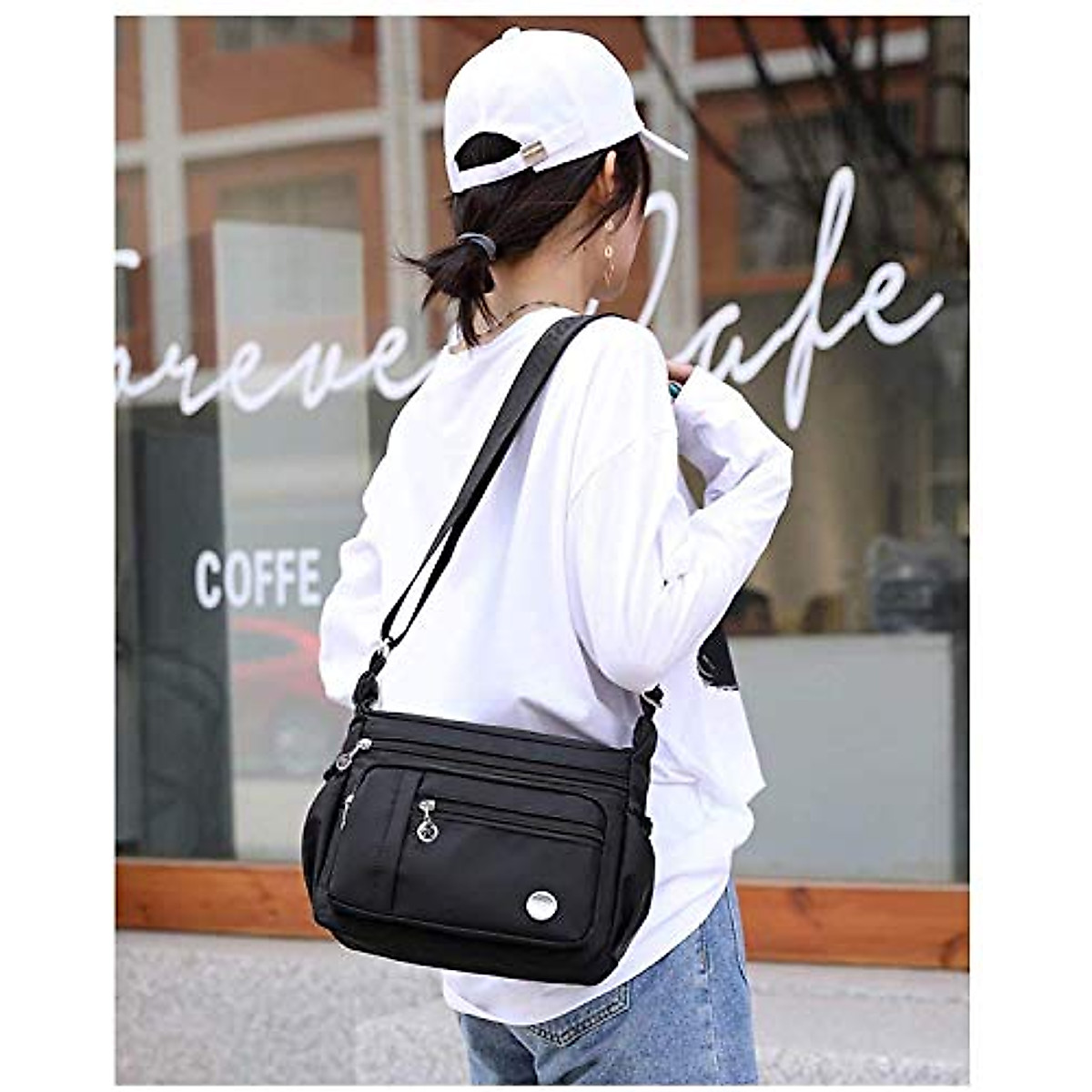 Waterproof Nylon Shoulder Crossbody Bags - Handbag Zipper Pocket Tote Bag Purses Satchel for Ladies Women Girls (Small bag-blue)