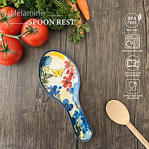 UPware Melamine Spoon Rest Spoon Holder Kitchen Utensil Holders 9.625 Inch for Kitchen Counter Dining Table (Butterfly Floral)