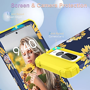 Fingic Pixel 7 Pro Case, Heavy Duty Protection, Sunflower Design, Yellow, for Google Pixel 7 Pro