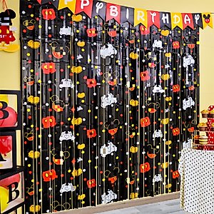Bupelo Mickey Birthday Party Supplies, 2 Pack Mickey Theme Tinsel Foil Fringe Curtains,Cartoon Mouse Patterns Photo Booth Prop Backdrop Streamer, Mickey Birthday Party Decorations, Room Decor for Kids