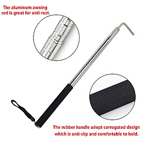 scottchen PRO RV Awning Rod Opener Easy Reach Telescopic Puller 13-3/4" to 44-3/4" Stainless Steel Silver & Black - 1pack Upgrade