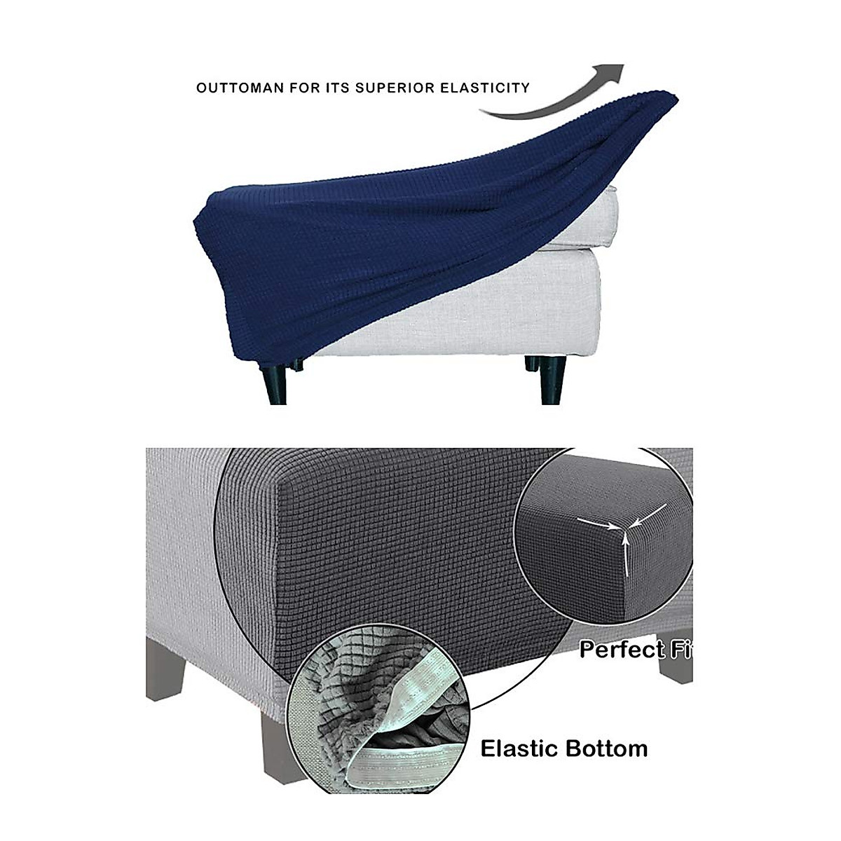 VIENLOVE Rectangle Ottoman Slipcover Polyester Blend Footstool Protector Covers Stretch with Elastic Bottom Feature Textured Machine Washable Jacquard Fabric (Chocolate, X-Large Size)