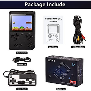 Retro Handheld Game Console with 500 Classic FC Games, Portable Retro Video Game Console, 3-inch LCD Screen and Add-on Controller, Handheld Game Console Supports Connection to TV and Two Players