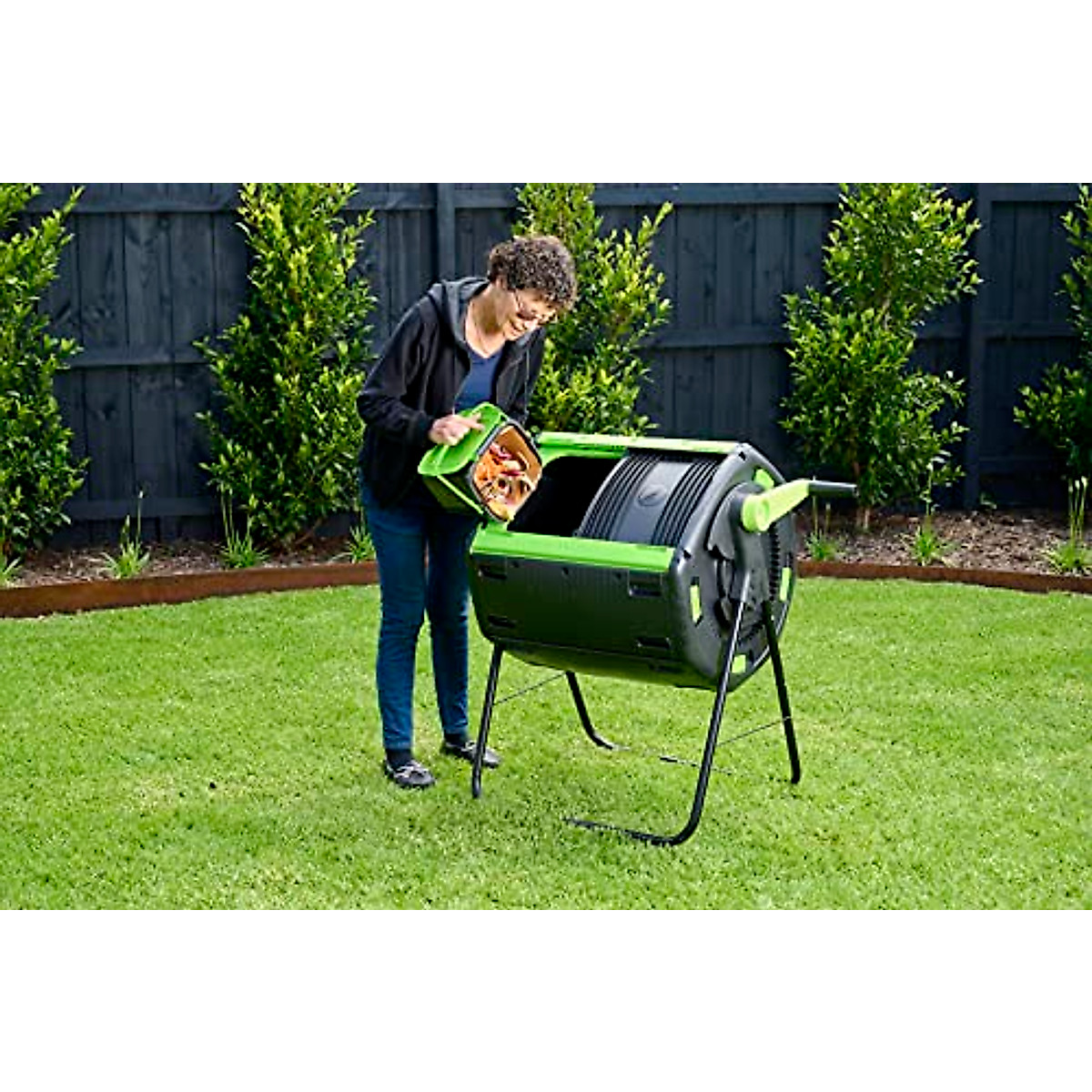 Amazon Exclusive Combo - 48 Gallon Compost Tumbler with Compost Cart, 9 Liter Compost bin, 3 Rolls of Corn Bags and Plant Caddy