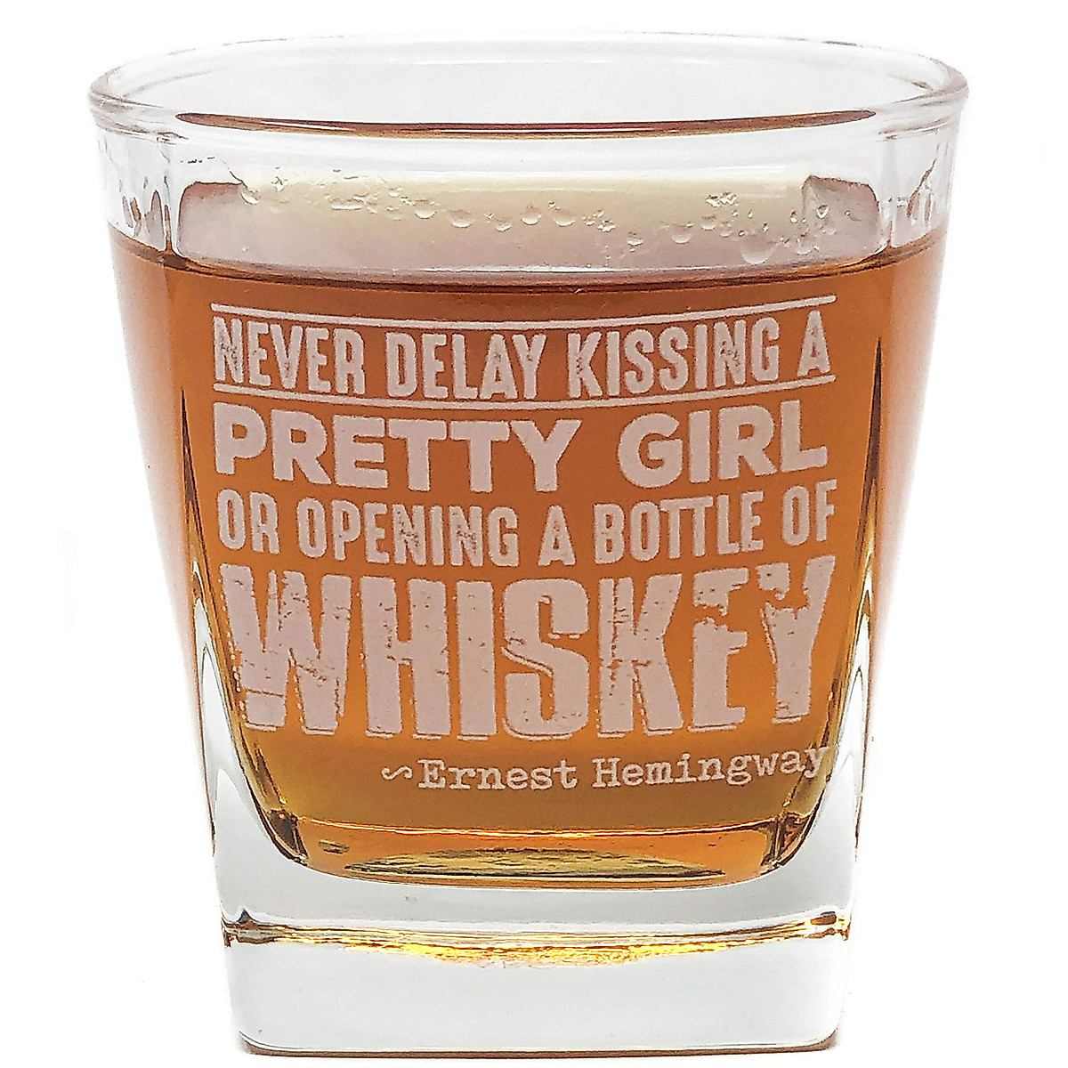 Whiskey Cocktail Glass with Ernest Hemingway Quote, Unique Bourbon Glasses, Perfect, Fun and Ideal Gift for Dads or Grandfather, With Thick Bottom Double Old-fashioned - 10 oz