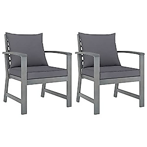 Outdoor Chair Mid Century Design Comfortable Armchair for Porch, Patio, Lawn, Garden, Backyard, Deck,Patio Chairs 2 pcs with Dark Gray Cushions Solid Acacia Wood,Fast Delivery