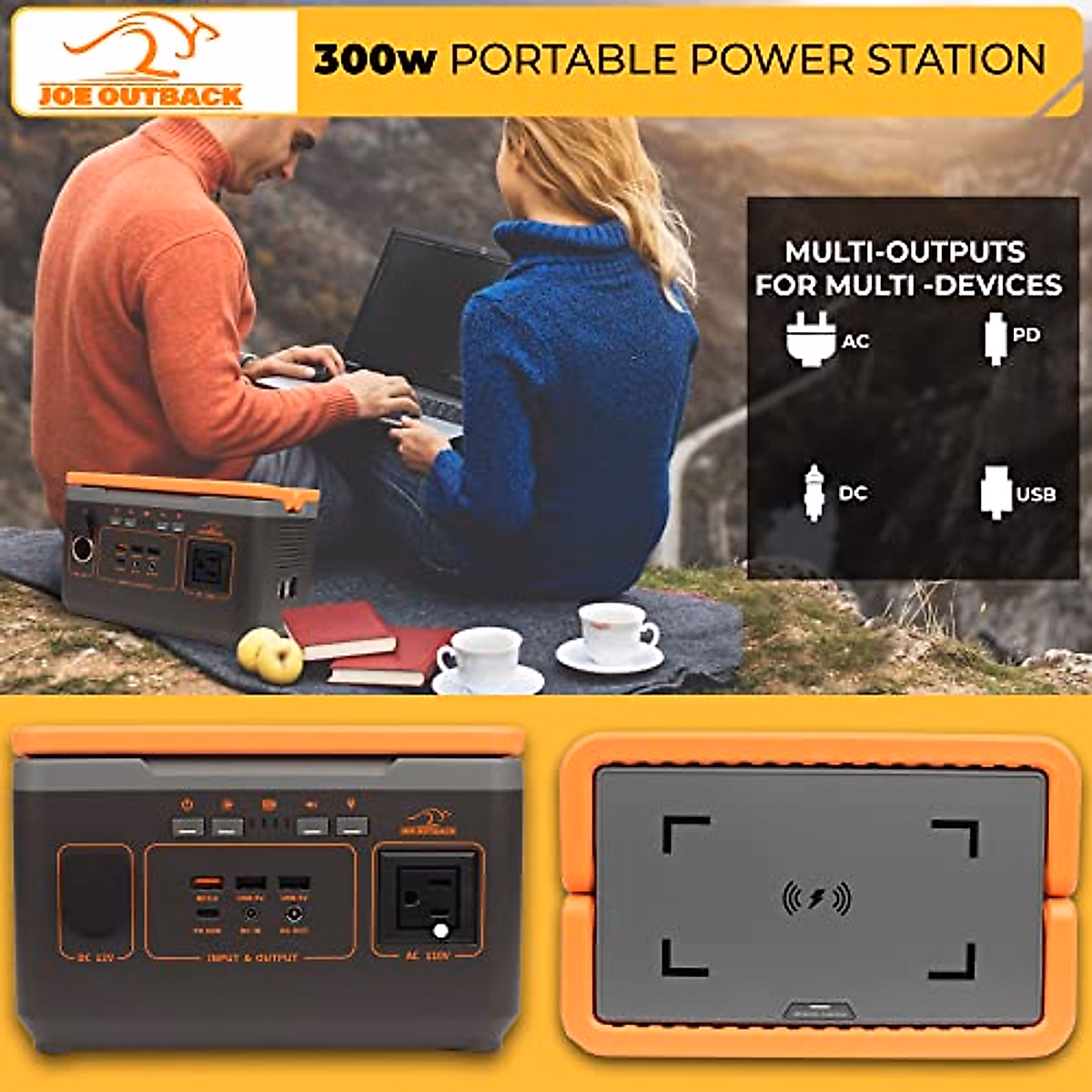 Portable Power Station - Muliti-Functional High Output Lithium Charging Bank with 110 AC output/ 12V DC - Includes Wireless Charger 3x USB Ports - LCD Display - 3 LED Modes - 300W Battery Backup