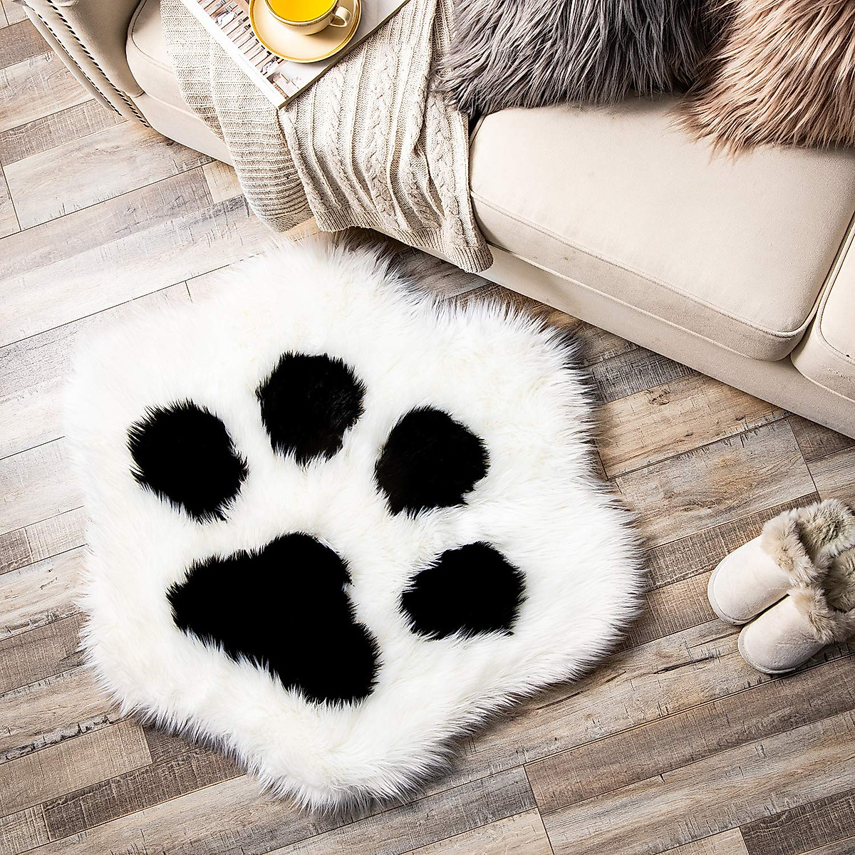 Ashler Ultra Soft Faux Sheepskin Fur Rug, Kids Room Rug, Shaggy Cat Paw Rugs, Non Slip Throw Rug, Fluffy Carpet Bedroom Rug, Area Rug, Coal Black 2.55 x 3 Feet