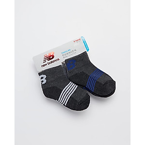 New Balance Baby Boys' Socks - 6 Pack Quarter Cut Non-Skid Gripper Socks (Infant/Toddler), Size 2-4T, Grey