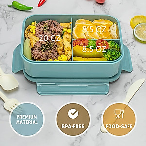 Bento Box For Adults Kids, 1100ML Lunch Container Bento Boxes With Built-in Utensil Set, Leakproof, Micro-Wave Dishwasher Safe(Teal Blue)