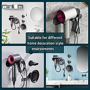 Hair Dryer Holder Wall Mount Magnet Bracket Stand Holder Storage Rack Organizer Compatible for Dyson Supersonic Hair Blow Dryer, Power Plug, Diffuser and Nozzle,Aluminum