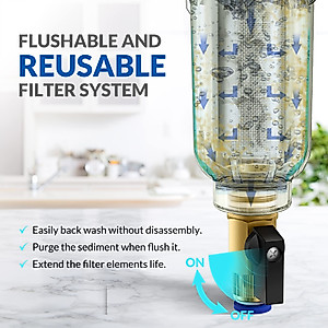 SimPure DC5S 40 Micron Spin Down Sediment Filter, Reusable Whole House Sediment Water Filter Softener with Siliphos Helps Prevent Scale and Corrosion, 1" MNPT + 3/4" FNPT + 3/4"MNPT, BPA Free