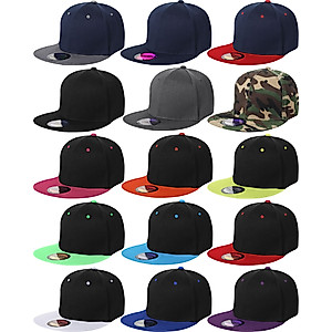 JaGely 15 Pack Snapback Hats for Men Hip Hop Style Hats Solid Baseball Hats Adjustable Snapback Cap Flat Brim Baseball Caps(Mixed Colors)