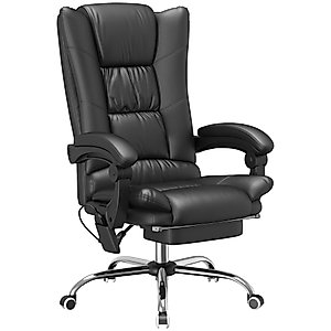 Vinsetto PU Leather Executive Massage Office Chair with 4 Vibration, Computer Desk Chair, Heated Reclining Chair with Adjustable Height, Swivel Wheels, Black