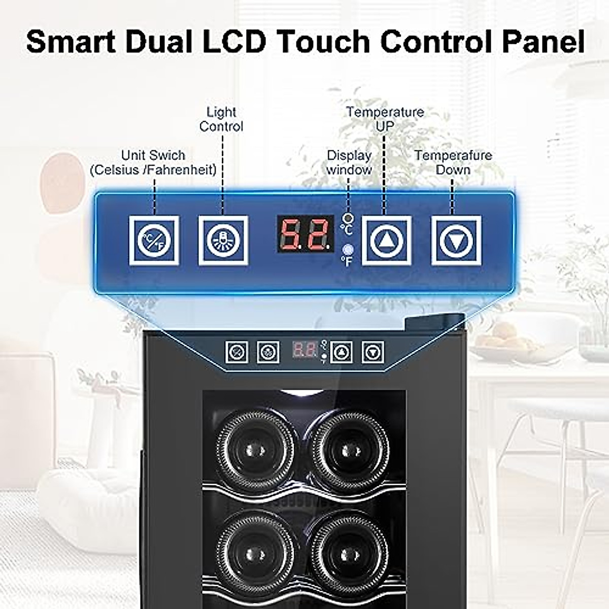 Mini Wine Fridge, 8-Bottle Small Wine Cooler, Wine Cooler Refrigerator With Removable Shelves Interior Lighting Digital Touch Control, And Private Reserve Wine Cellar For Home, Office, Bar