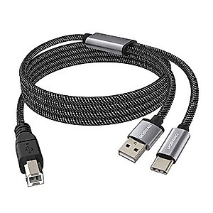 MOSWAG 2in1 USB C to USB B Printer Cable 5Feet/1.5M with USB Printer Cable USB A-Male to B-Male Cable Compatible with MacBook Pro,HP,Canon,Brother,Samsung Printers
