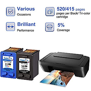 SuperInk 3 Pack Remanufactured Ink Cartridge Compatible for HP C6656AN C9352CE 56 22 22XL (2 Black,1 Tri-Color) Replacement Officejet 5605 5607 5608 5609 5610 5615 5679 5680 All-in-One Printer