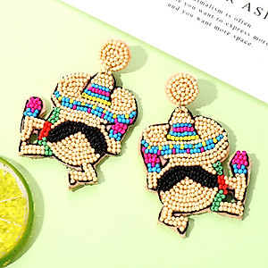 Mexican Earrings for Women, Beaded Fiesta Earrings Cinco de Mayo Earrings, Handmade Piñata Chili Sombrero Dangle Earrings Mexico Fiesta Party Supplies Jewelry Gifts (Style A)