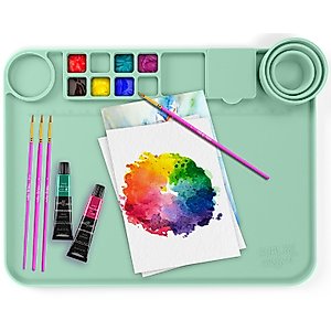 Silicone Craft Mat Silicone Art Mat with Cup Silicone Mats for Crafts - Craft Silicone Mat Silicone Painting Mat - Thick Large Silicone Artist Mat w/Cup and Raised Edge for Painting 17.7"x13.7" Green