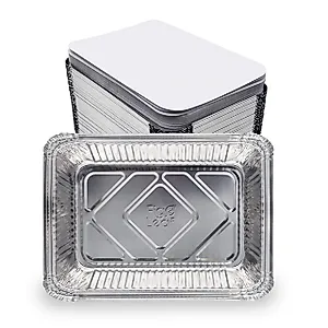 (120 Pack) Premium 2.5-LB Takeout Pans with Lids - 8.6" x 6.1" x 2" l Heavy Duty Disposable Aluminum Foil for Catering Party Meal Prep Freezer Drip Pans BBQ Potluck Holidays