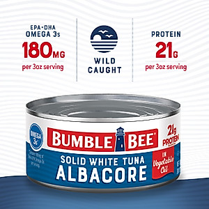 Bumble Bee Solid White Albacore Tuna in Oil, 12 oz Can (Pack of 12) - Wild Caught Tuna - 21g Protein per Serving, High in Omega-3s - Non-GMO Project Verified, Gluten Free, Kosher