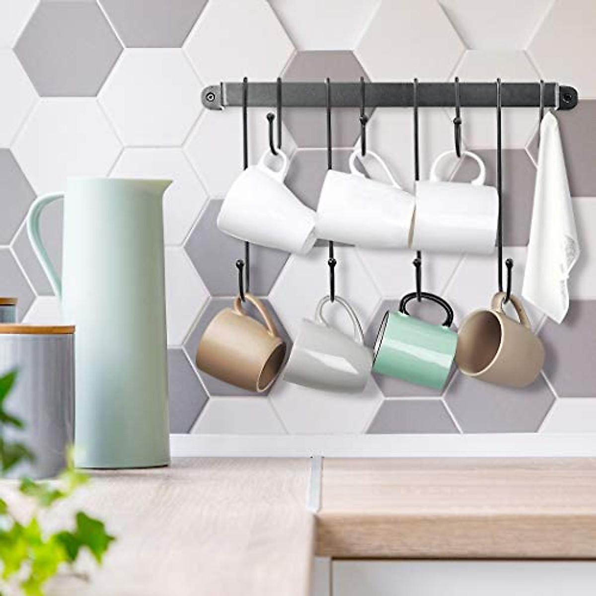 AJART Coffee Mug Rack Form Hand-Forged Cup Holder (17”/8 Hooks) Coffee Mug Hangers for Kitchen Organizer and Mug Hangers for The Wall