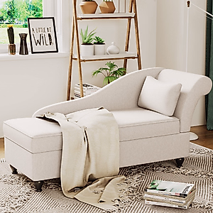 Modern Storage Chaise Lounge Indoor Fabric Chaise Lounges Chair Sleeper Lounge Sofa Recliner Chair for Bedroom Office Living RoomSmall Apartment SEAT Size 48Lx 24 Wx 17 Hinch Right Arm Beige