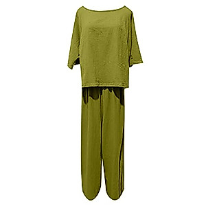 PANOEGSN Womens Summer 2 Piece Outfits Loose Fit Lounge Set Casual Short Sleeve Tops and Wide Leg Pants Loungewear Sleepwear 2023 Summer Fall Maxi Skirt Sets Women 2 Piece Outfits Track Order