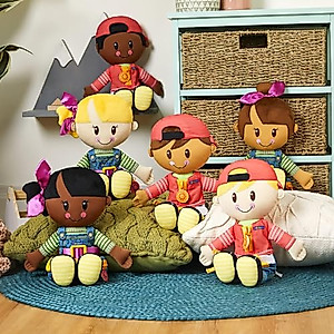 Playskool Dressy Kids Doll, Brown Hair and Bow, Activity Plush Toy with Zipper, Shoelace, Button, For Ages 2+ (Amazon Exclusive)