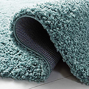 SAFAVIEH Primo Shag Collection 8' x 10' Aqua PRM300J Solid Non-Shedding Living Room Bedroom Dining Room Entryway Plush 1.2-inch Thick Area Rug