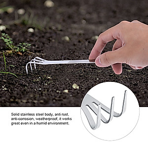 Gardening Rake, 3-Prong Stainless Steel Loosen Soil Root Rake, Gardening Soil Farming Bonsai Tree Tools with Ergonomic Handle
