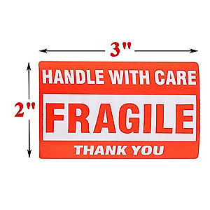 9527 Product 2'' x 3'' Fragile Stickers with Care Warning - Shipping Labels Stickers,500 Labels/Roll, 1 Roll