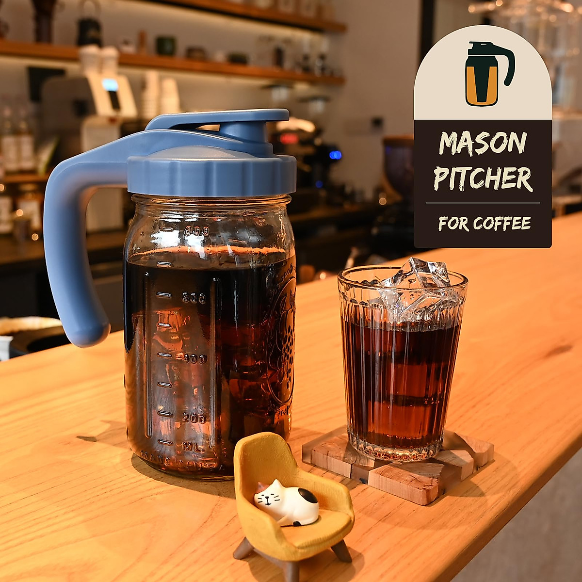 Glass Mason Jar Pitcher with Lid - Wide Mouth,1 Quart (32oz / 1 Liter) LIVEBAY Breast Milk Pitcher, Heavy Duty Glass Breastmilk Storage Container for Sun Tea, Juice, Cold Brew Coffee