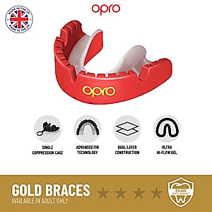 OPRO Gold Level Mouthguard For Braces + Strap, Adults and Youth Sports Mouth Guard, Featuring Revolutionary Fitting Technology for Football, Lacrosse, Hockey, Combat and Contact Sports (Black)