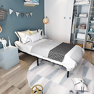 OmiNight Twin Bed Frame 18 Inch Tall Metal Frames 3500lbs Heavy Duty Steel Slat Support Platform No Box Spring Needed Easy Assembly-Black…