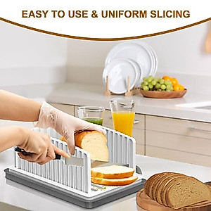 Kiss Core New Upgrade Bread Slicer for Homemade Bread, Bread Slicing Guide Adjustable Width, Foldable and Compact Cutting Guide with Crumb Tray, Suitability for Homemade Bread, Bagels, Cakes.