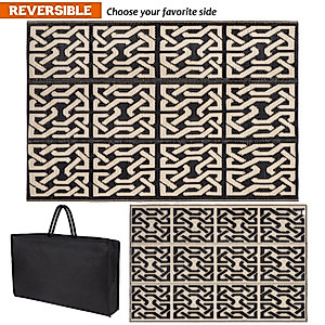 SAND MINE Reversible Mats, Plastic Straw Rug, Modern Area Rug, Large Floor Mat and Rug for Outdoors, RV, Patio, Backyard, Deck, Picnic, Beach, Trailer, Camping (4' x 6', Black & Beige)