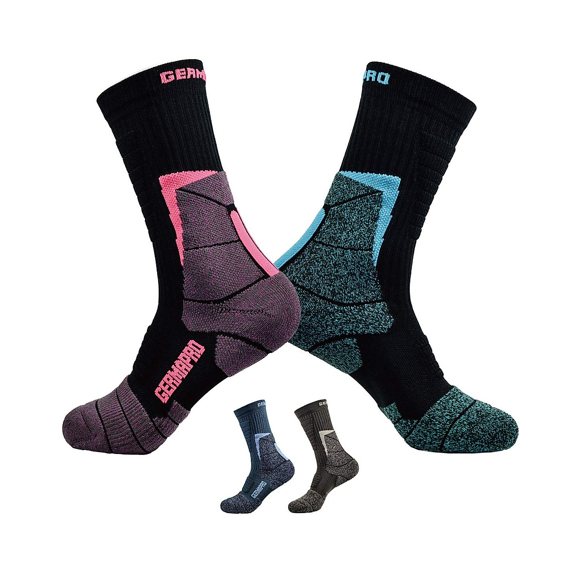 Women's Breathable Hiking Work Boot Socks w/Anti-Stress Moisture Wicking Germanium & Coolmax Lite-Compression 2 Prs