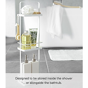 Yamazaki Home Wire Standing Bath Shelf Baskets | Steel | Tall | Shower Caddy, White