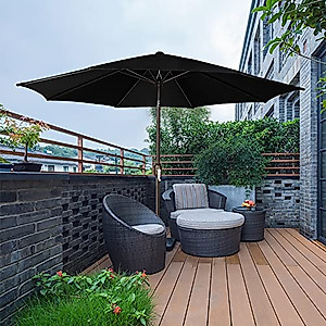 Blissun 9' Outdoor Patio Umbrella, Outdoor Table Umbrella, Yard Umbrella, Market Umbrella with 8 Sturdy Ribs, Push Button Tilt and Crank (Black)