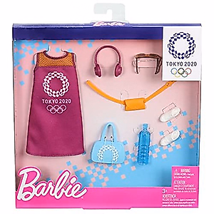Barbie Storytelling Fashion Pack of Doll Clothes Inspired by The Olympic Games Tokyo 2020: Dress with 6 Accessories Dolls, Gift for 3 to 8 Year Olds