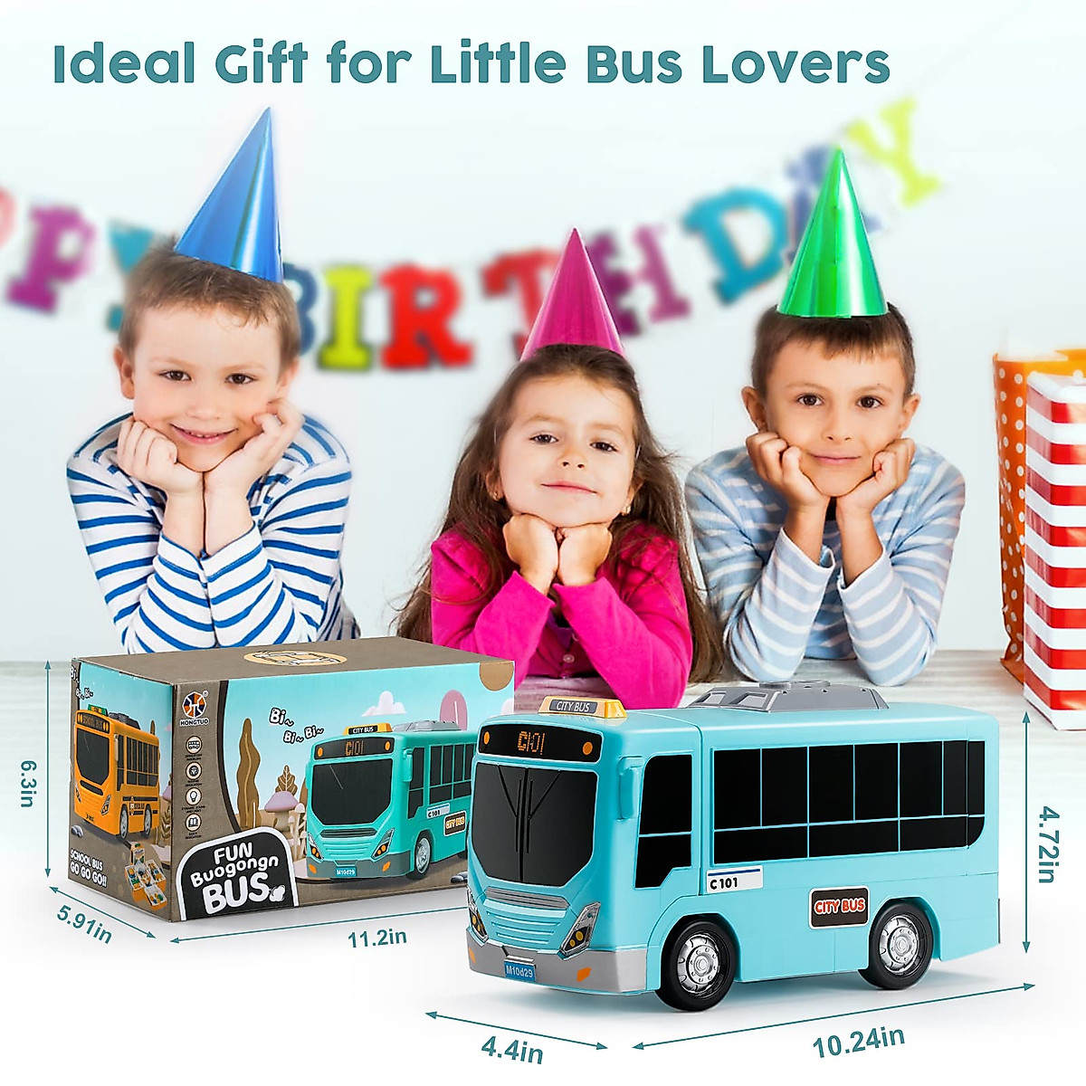 Joyibay Car Toy Bus for Toddlers - Simulation Steering Wheel School Bus Toys for Kids Educational Bus Driving Toy Musical Bus Transport Play Vehicles for Birthday and Easter Gift