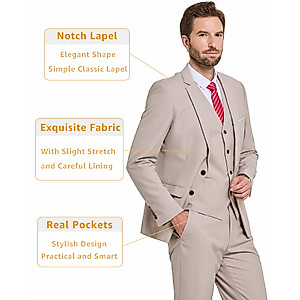 MrSure Men’s 3 Piece Suit Blazer, Slim Fit Tux with 2 Button, Jacket Vest Pants & Tie Set for Party, Wedding and Business Burgundy