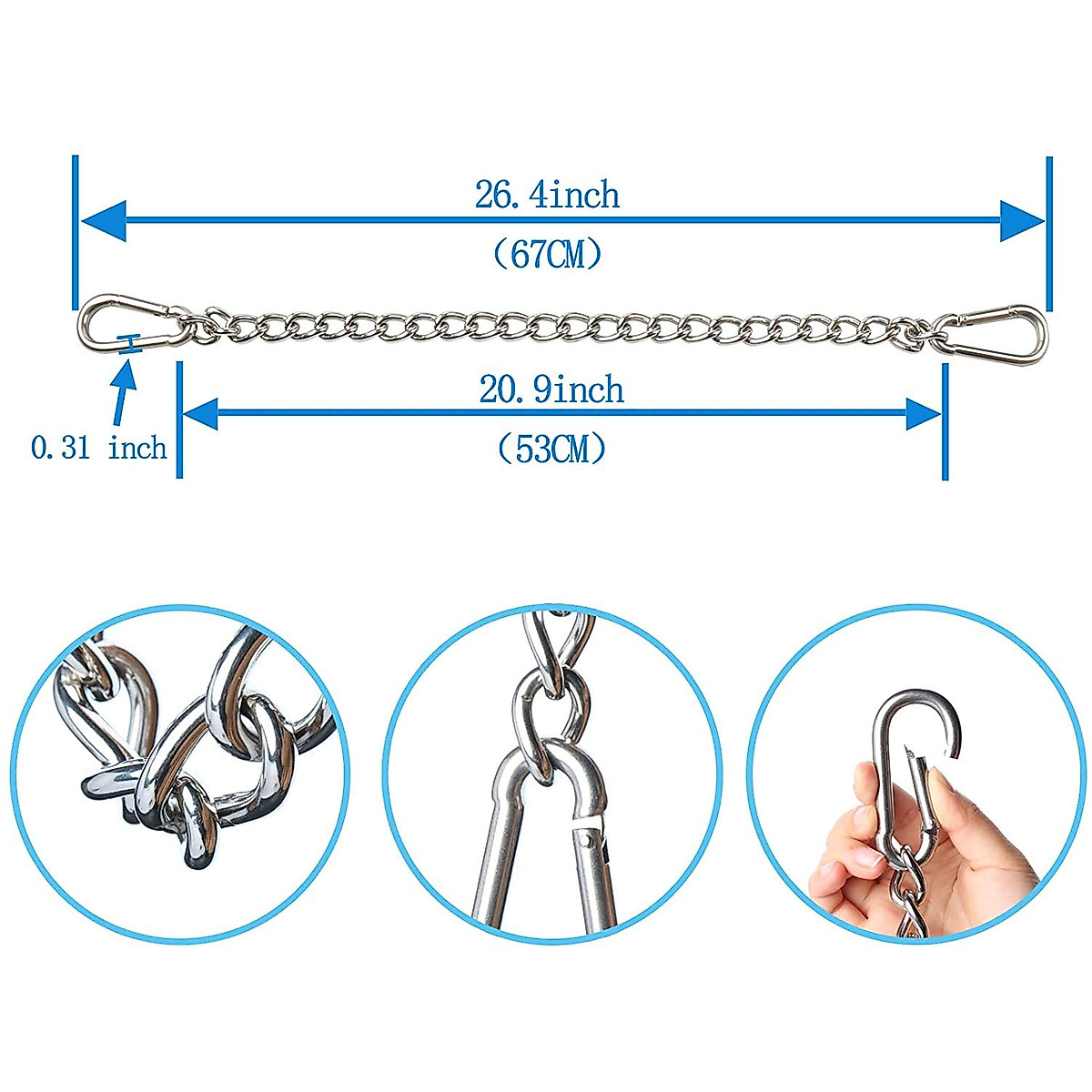 LICY Swing Heavy Punching Bag Chain for Hammock Chair Aerial Yoga Indoor Outdoor Stainless Steel Kit with 2 Carabiner Hooks 600 LB