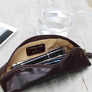 Maxwell Scott - Personalized Womens Luxury Soft Leather Pencil Pen Case - The Felice Nappa - Petrol Blue