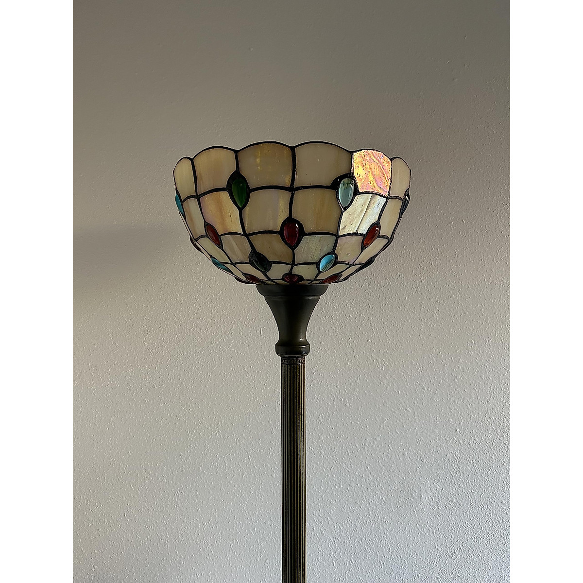 enjoy decor lamps Tiffany Torch Floor Lamp Gold Stained Glass Peacock Tail Crystal Beans LED Bulb Included for Living Room Dining Room Bedroom 12" W*12" D*66" H