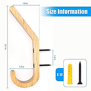 MRYUWB 4 Pcs Nature Wooden Coat Hooks Wall Mounted, Vintage Single Wall Wood Hook, Wood Wall Storage Organizer Hangers for Hats, Coats, Backpack (Natural Color)