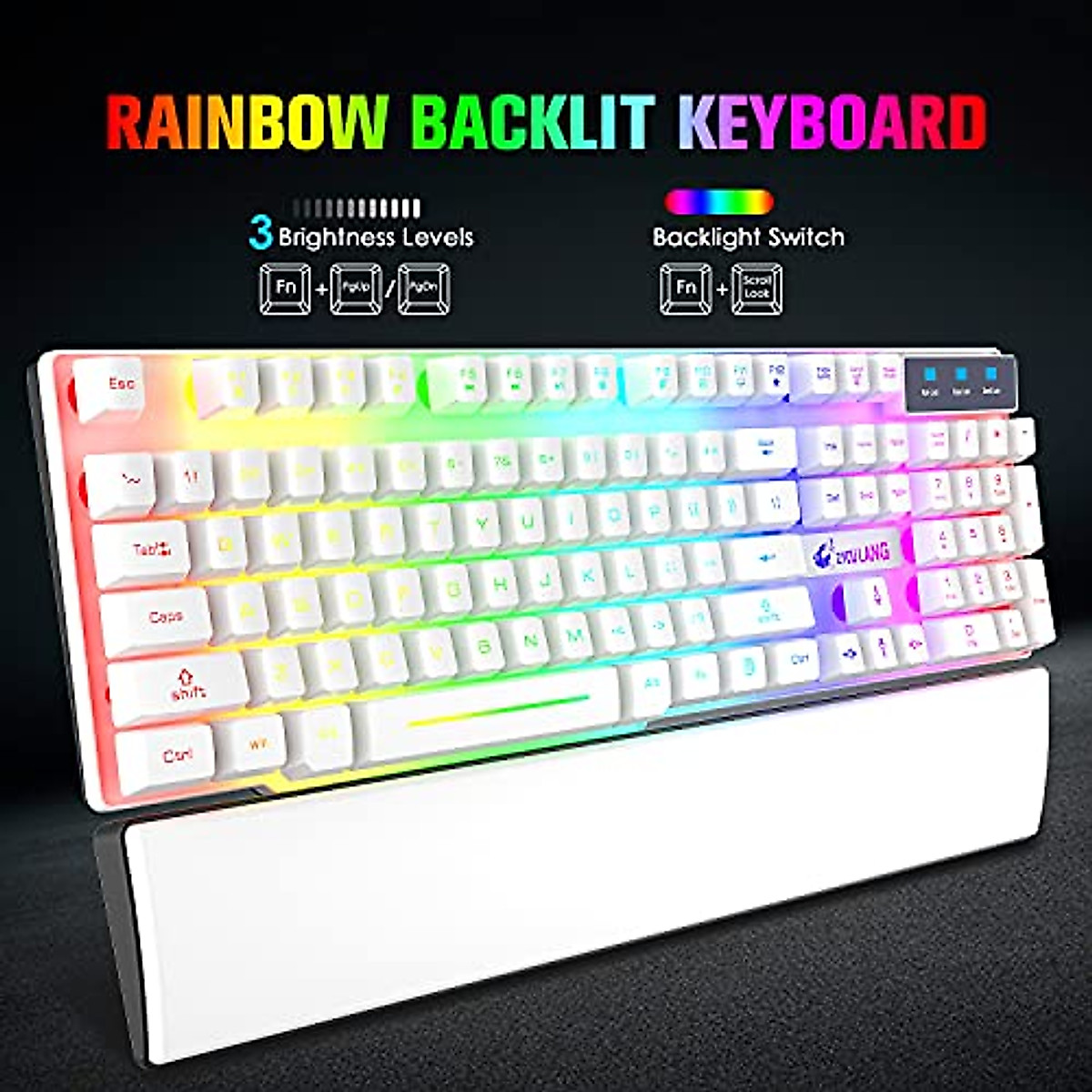 Rechargeable Wireless Keyboard and Mouse Combo with Wrist Rest Rainbow Backlight Mechanical Feel Gaming Keyboard RGB Crack Gamer Mouse Large Mice Pad for Windows PC and Desktop